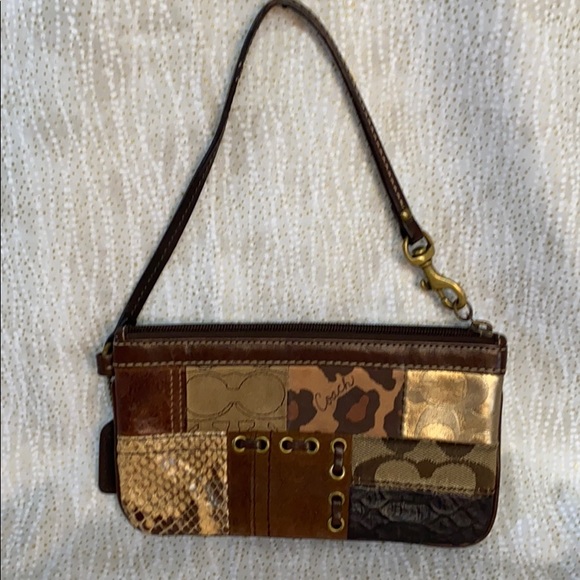 Coach | Bags | Coach Patchwork Wristlet Antique Gold Metal Finish ...